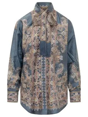 Zimmermann Camicia Valiant In Seta Paisley - Blue