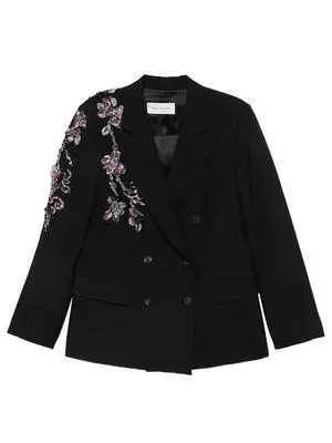 Dries Van Noten Giacca Doppiopetto Regular Fit Con Ricami - Black