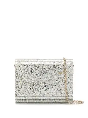 JIMMY CHOO Coarse Glitter Acrylic Clutch Bag - Silver