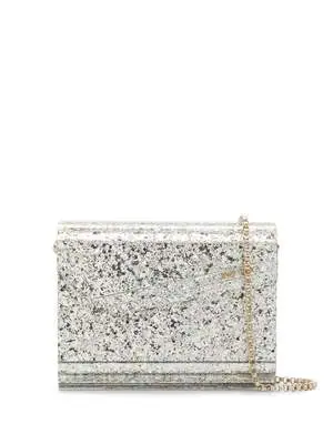 JIMMY CHOO Coarse Glitter Acrylic Clutch Bag - Silver