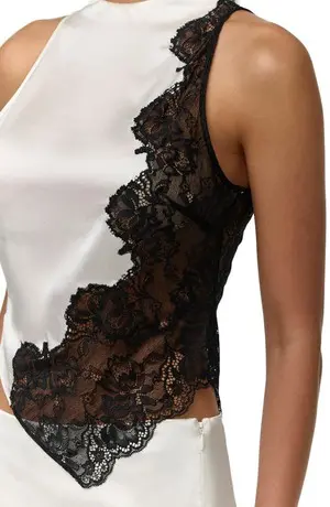Naked Wardrobe Lace Trim Silk Blend Tank Top