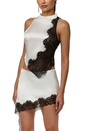 Naked Wardrobe Lace Trim Silk Blend Tank Top