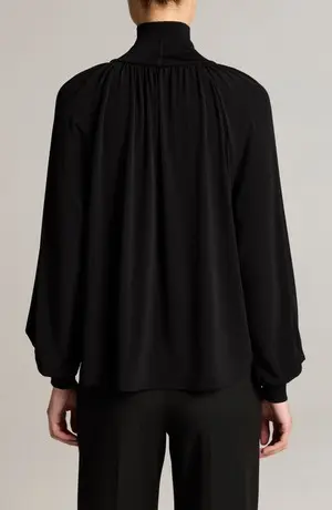 Vince Rib Trim Gathered Long Sleeve Top
