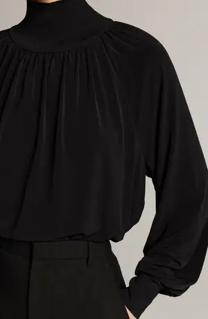 Vince Rib Trim Gathered Long Sleeve Top
