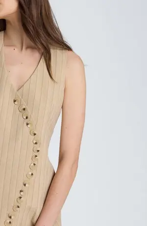 KENNETH COLE COLLECTION Curved Button Detail Pinstripe Minidress