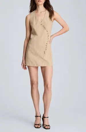 KENNETH COLE COLLECTION Curved Button Detail Pinstripe Minidress - Biscotti