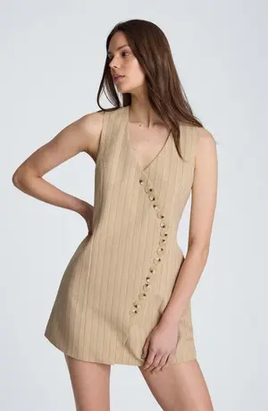 KENNETH COLE COLLECTION Curved Button Detail Pinstripe Minidress