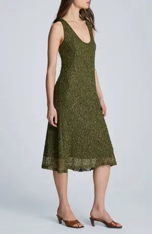 KENNETH COLE COLLECTION Bugle Bead Detail Tank Midi Dress