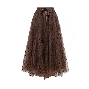 TANTRA SPAIN SL Polka-dot Tulle Midi Skirt, A-line Cut, Elastic Waistband With A Bow - Brown