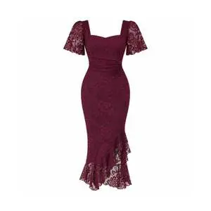 GIRL IN MIND Heidi Berry Lace Ruched Midi Dress