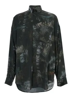 Balenciaga Shirt With All-over Print In Viscose - Black