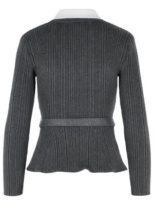 SELF-PORTRAIT Ribbed Cardigan In Grey Viscose Blend - Gray