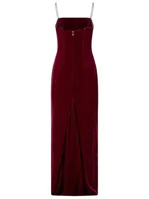 ROTATE BY BIRGER CHRISTENSEN Burgundy Silk Velvet Maxi Dress