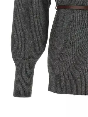 Brunello Cucinelli Belted Chevron-knit Cardigan
