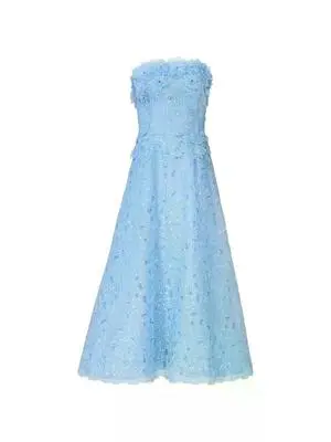 COSTARELLOS Anessa Embroidered Strapless Midi Dress