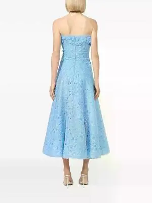 Costarellos Anessa Embroidered Strapless Midi Dress
