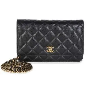 Chanel Quilted Caviar Cc Wallet On Chain - Black