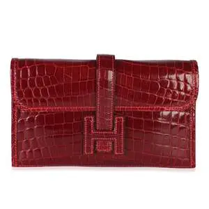 HERMÈS Rouge H Shiny Crocodile Niloticus Mini Jige Clutch
