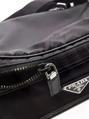Prada 2013-2026 Saffiano Trimmed Re Nylon Zip Top Crossbody Bag - Black