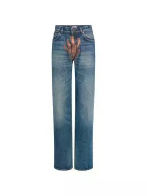 JEAN PAUL GAULTIER Wide Leg Denim Pants With Gloves Print On Front