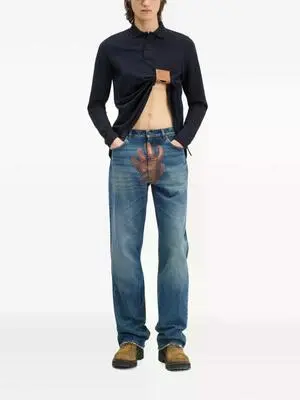 JEAN PAUL GAULTIER Wide Leg Denim Pants With Gloves Print On Front