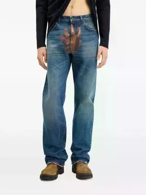 JEAN PAUL GAULTIER Wide Leg Denim Pants With Gloves Print On Front