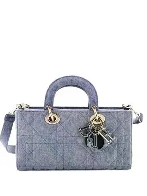 Dior Lady D-joy Bag Macrocannage Quilt Denim Medium Satchel - Blue