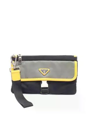 Prada 2013-2026 Saffiano Trimmed Tessuto Clutch Bag - Black