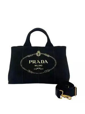 Prada 2000-2010 Small Canvas Canapa Logo Tote Satchel - Black