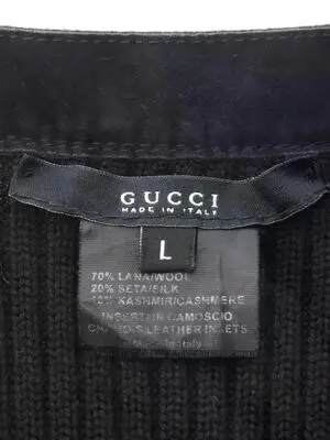 Gucci 2000s Zip-up Suede-trim Cardigan