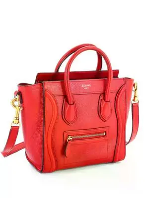 Celine Luggage Bag Grainy Leather Nano Crossbody Bag - Red