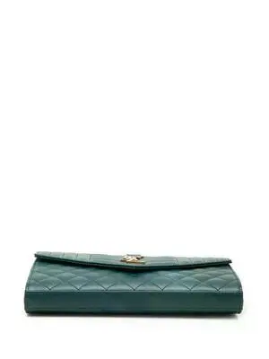 Saint Laurent 2021 Grain De Poudre Triquilt Monogram Envelope Wallet On Chain Crossbody Bag - Green
