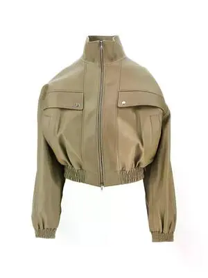 THE FRANKIE SHOP Nolita Faux Leather Bomber Jacket Sage - Neutrals