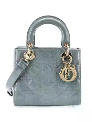 Dior Lady Bag Cannage Quilt Patent Small Satchel - Blue