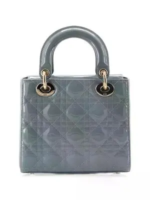 Dior Lady Bag Cannage Quilt Patent Small Satchel - Blue
