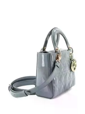 Dior Lady Bag Cannage Quilt Patent Small Satchel - Blue