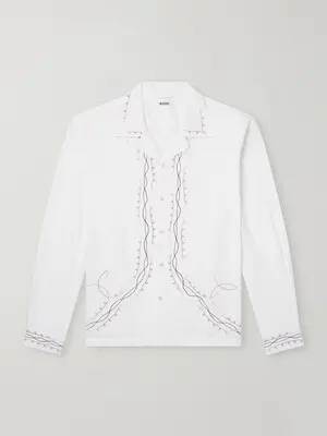 BODE Camp-collar Embroidered Cotton-poplin Shirt - White