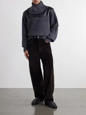 Bottega Veneta Straight-leg Leather-trimmed Cotton-corduroy Trousers - Brown