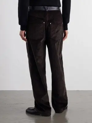 Bottega Veneta Straight-leg Leather-trimmed Cotton-corduroy Trousers - Brown