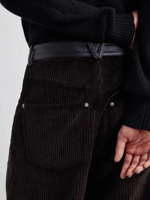 Bottega Veneta Straight-leg Leather-trimmed Cotton-corduroy Trousers - Brown