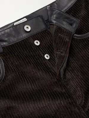 Bottega Veneta Straight-leg Leather-trimmed Cotton-corduroy Trousers - Brown