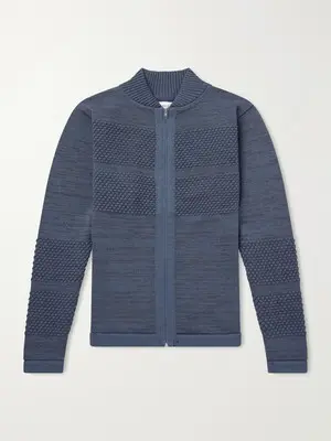 S.N.S. HERNING Fisherman Wool Zip-up Sweater - Blue