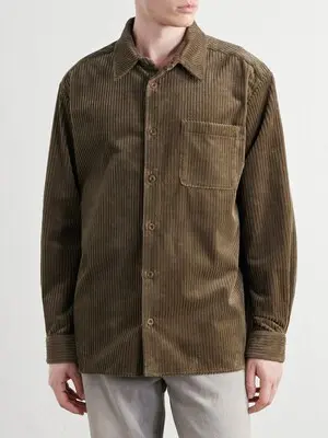 A.p.c. Mateo Logo-embroidered Cotton-corduroy Shirt - Brown