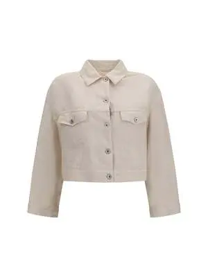 Brunello Cucinelli Cotton And Linen Jacket With Monili - White