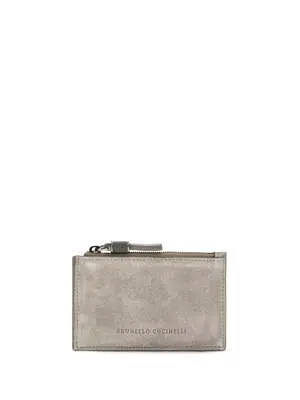 Brunello Cucinelli Brunello Cucinelli Women Suede Card Holder With Shiny Zipper Pull Gray