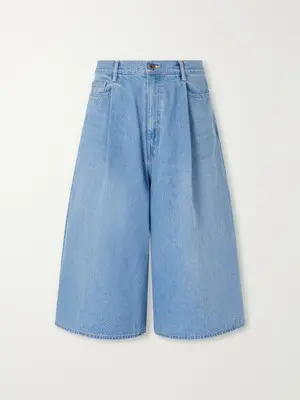 Kapital Wide-leg Pleated Denim Shorts