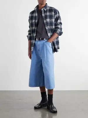 Kapital Wide-leg Pleated Denim Shorts