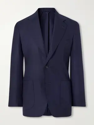 DRAKE'S Virgin Wool Canvas Blazer - Blue