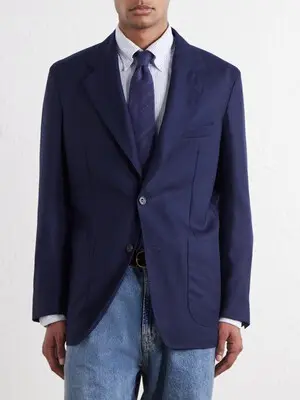 DRAKE'S Virgin Wool Canvas Blazer - Blue