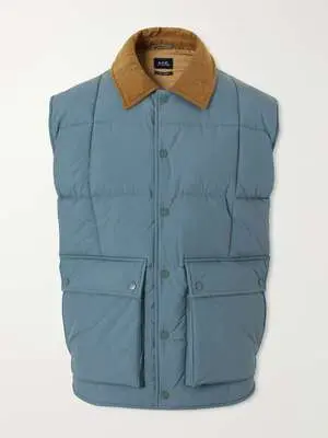 A.p.c. Jimmy Corduroy-trimmed Quilted Shell Vest - Blue